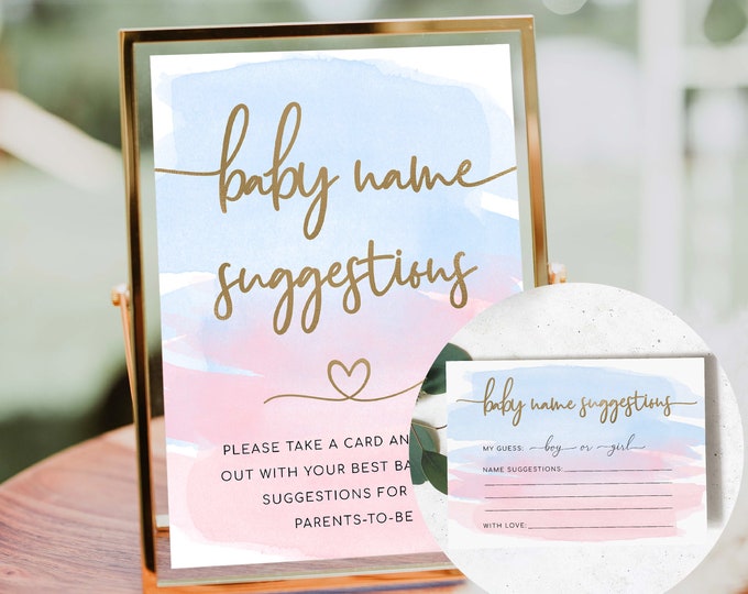 Printable Name Suggestions Sign 8x10 Light Pink Blue Gold Glitter ...