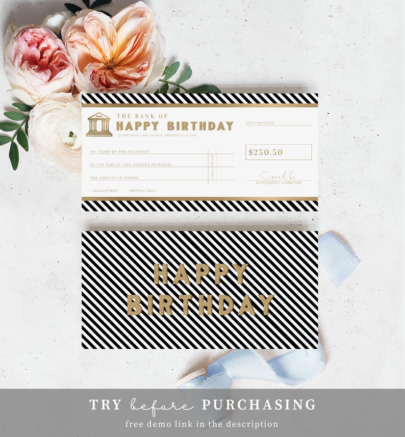 Birthday Cheque Template Fake Bank Cheque Gift Voucher - Etsy Australia