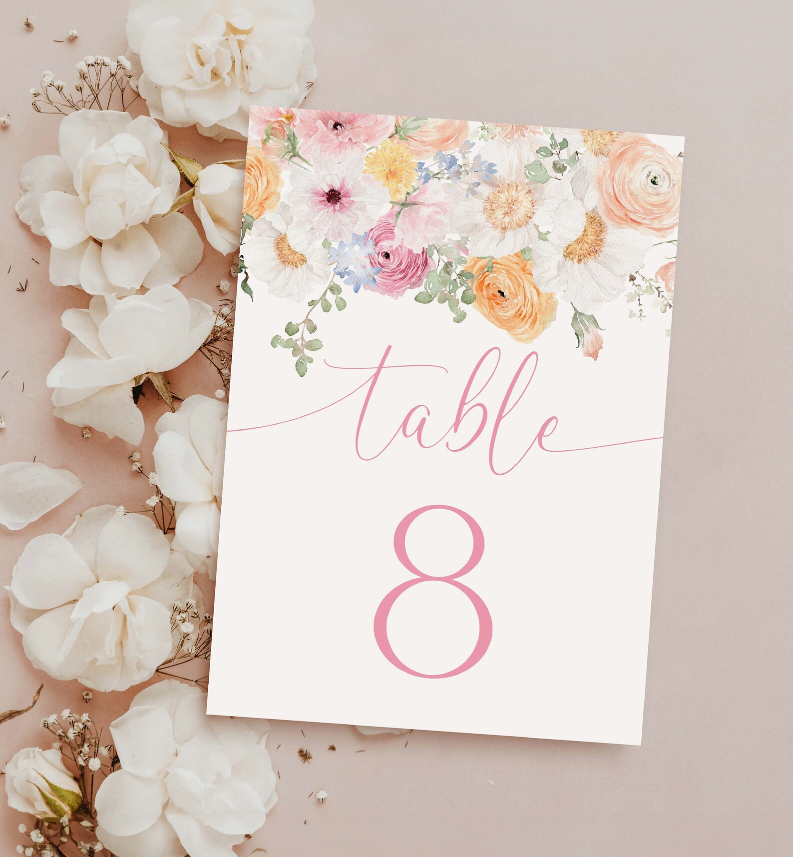 Printable Table Numbers Template, Spring Wildflower Bridal Shower Table ...