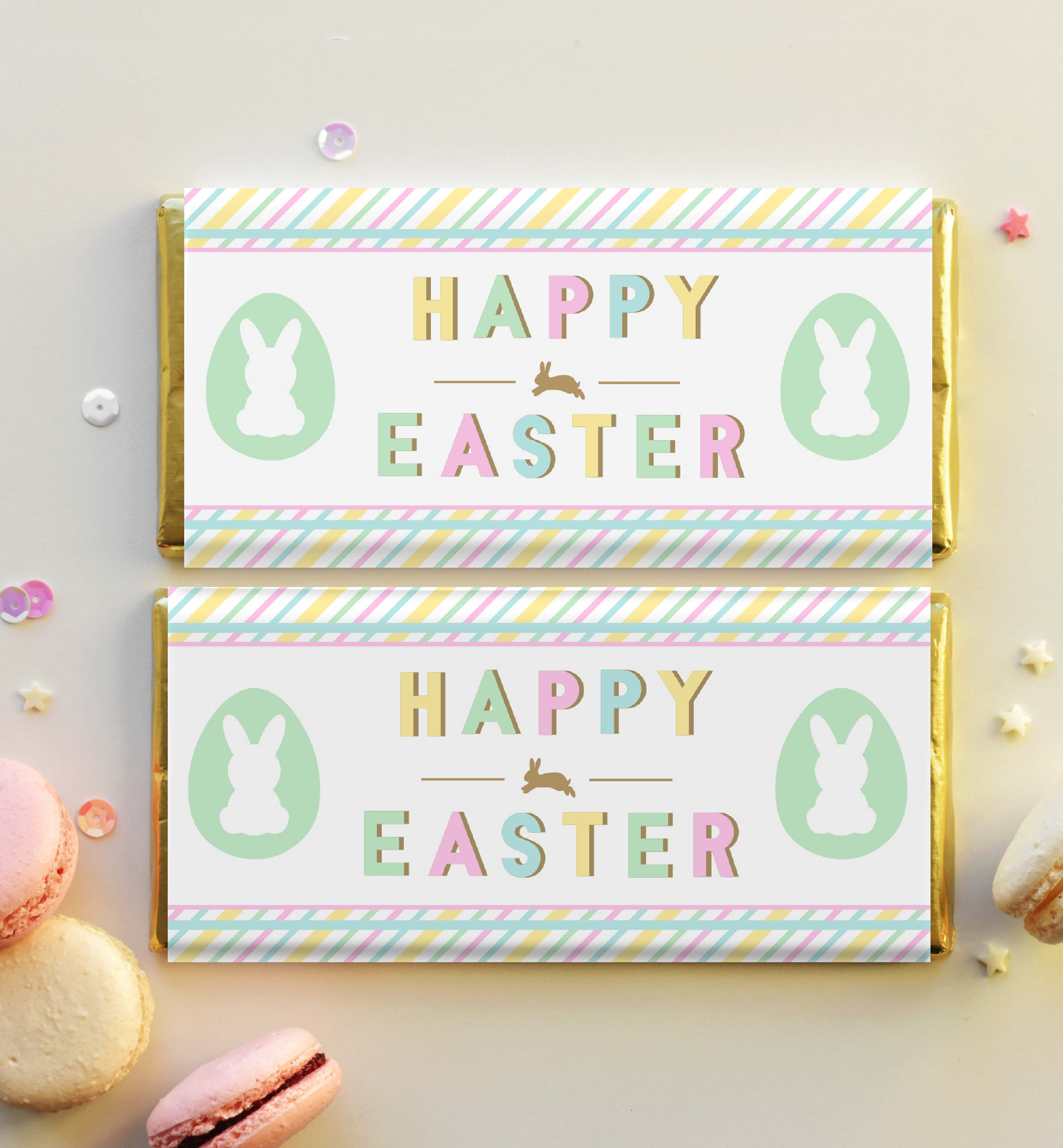 Printable Easter Chocolate Wrapper Template, Pastel Stripes, Bunny Egg ...