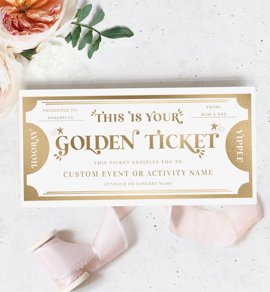 Printable Golden Ticket Custom Gift Voucher Template, Printable ...