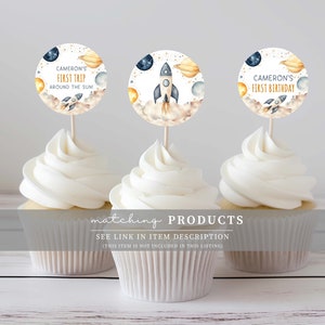 Rocket Ship Outer Space Birthday Favor Tag, Printable First Trip Around ...