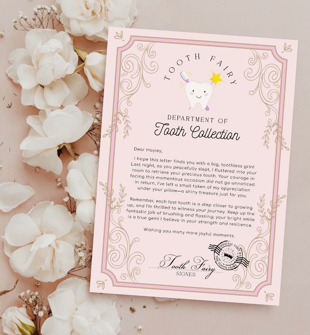 Printable Tooth Fairy Letter, Tooth Fairy Collection Letter, Editable ...