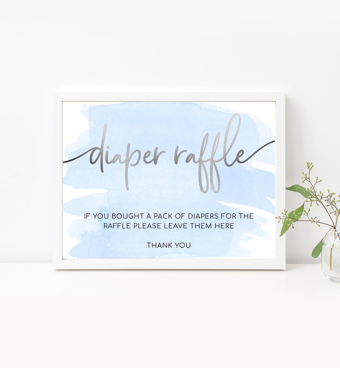 Diaper Nappy Raffle Ticket and Sign Blue Watercolour Baby | Etsy