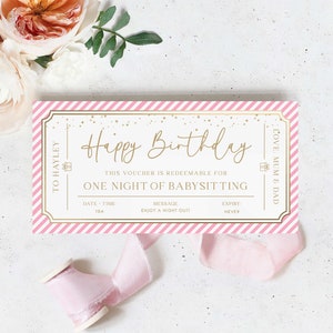 Printable Babysitting Gift Voucher, Birthday Childminding Gift ...