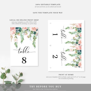 Printable Table Numbers Template, Floral Table Number, Greenery Floral ...