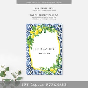 Positano Blue Tile Lemon Custom Text Sign Positano Blue Tile - Etsy