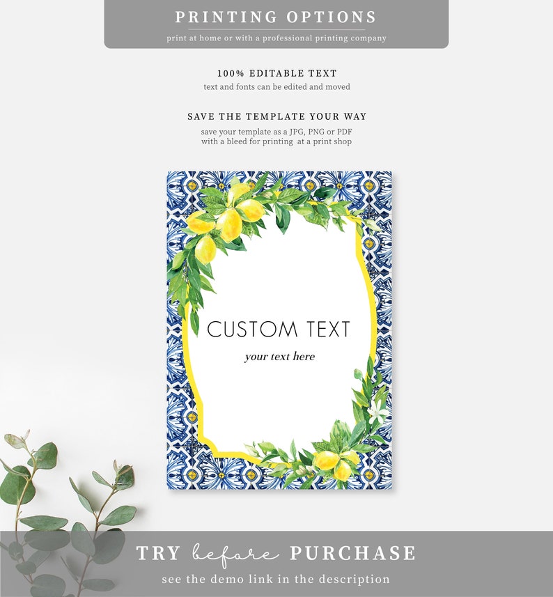 Positano Blue Tile Lemon Custom Text Sign Positano Blue Tile - Etsy