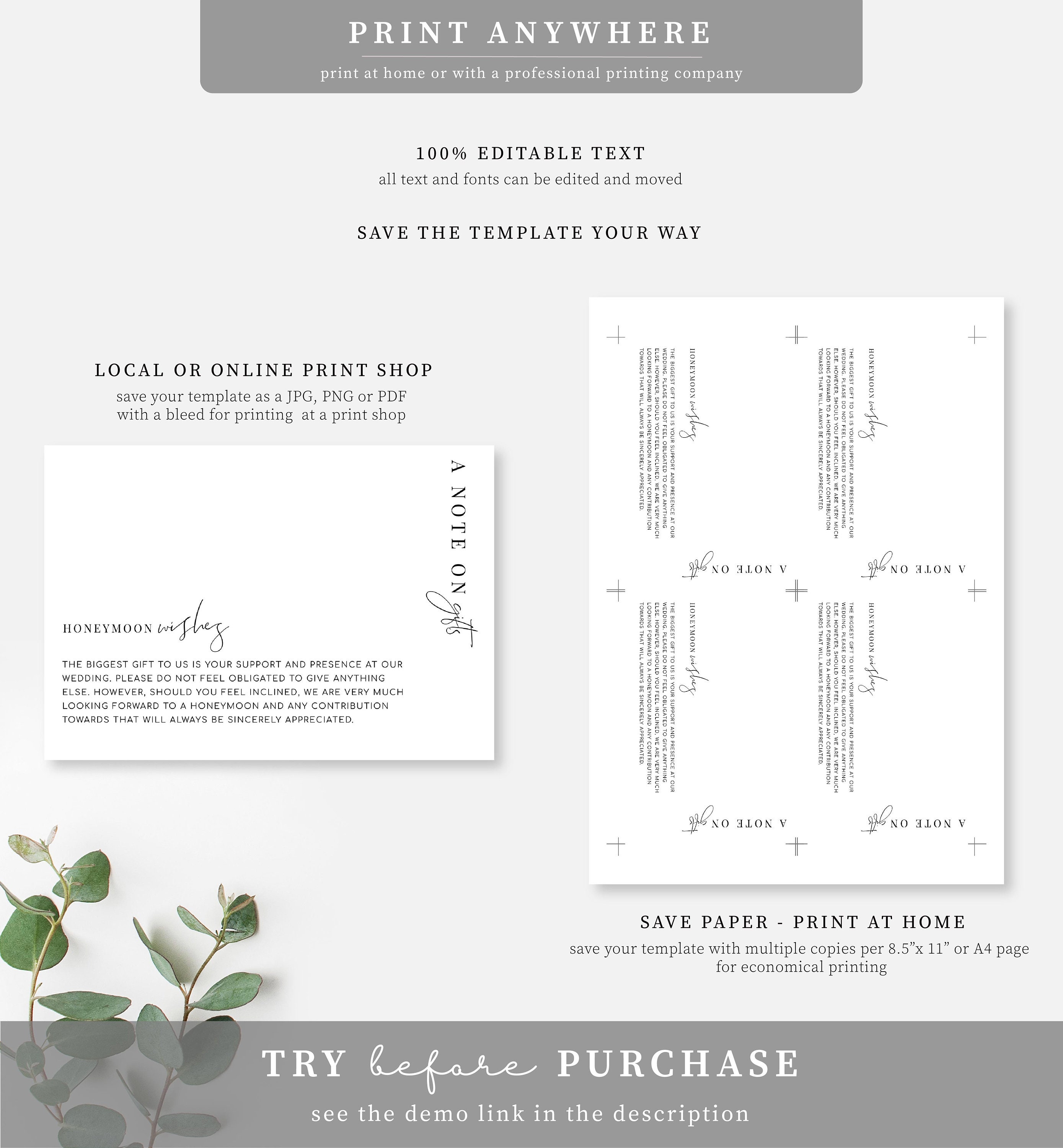 Printable Honeymoon Wishes Card Minimalist Modern Wedding - Etsy Australia