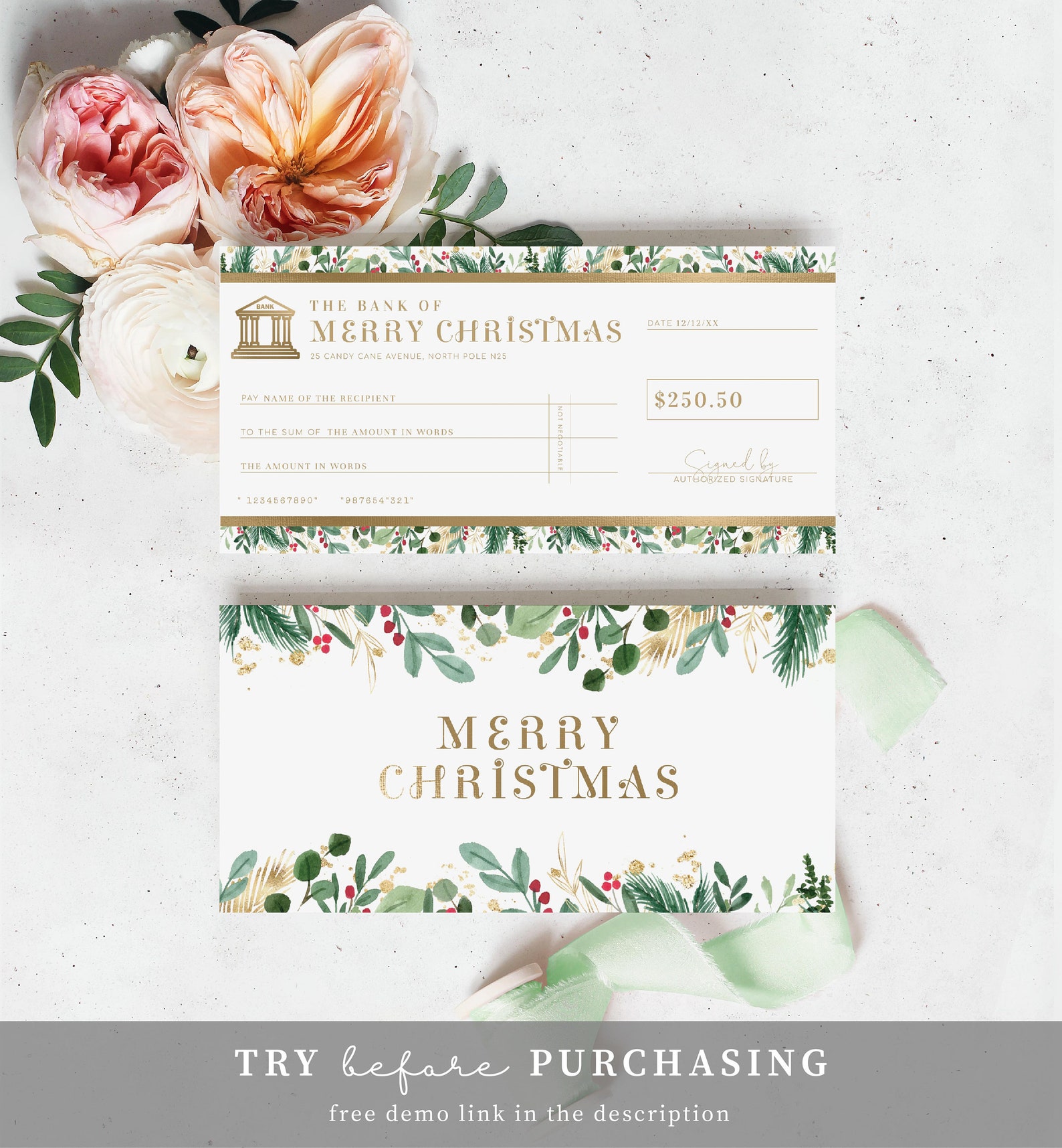 Christmas Cheque Template, Fake Bank Cheque Gift Voucher, Custom ...
