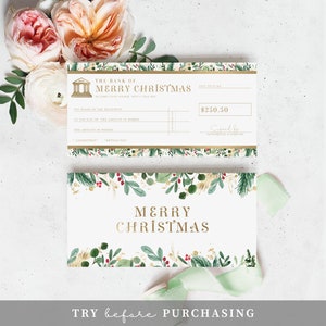 Christmas Cheque Template, Fake Bank Cheque Gift Voucher, Custom ...