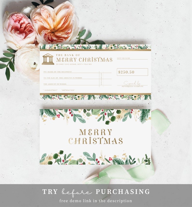 Christmas Cheque Template Fake Bank Cheque Gift Voucher - Etsy Australia