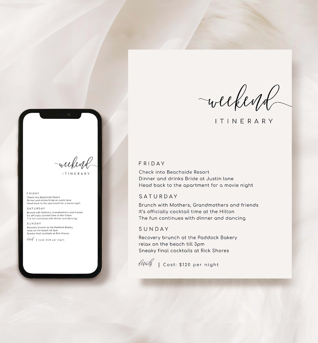 Printable Weekend Itinerary Template, Modern Minimalist, Editable ...