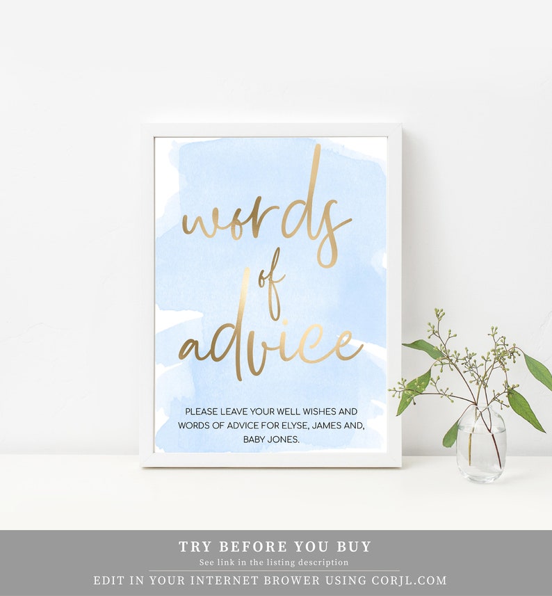 Words Of Advice Sign Blue Watercolour Newlyweds Advice | Etsy