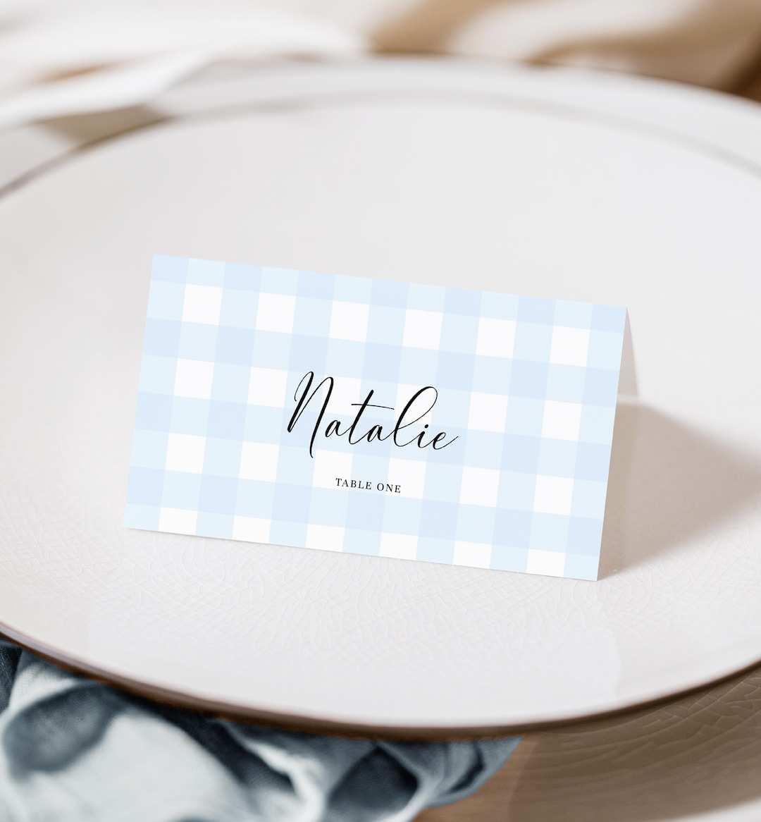 Printable Tent and Flat Style Pace Cards, Blue Gingham Escort Cards ...