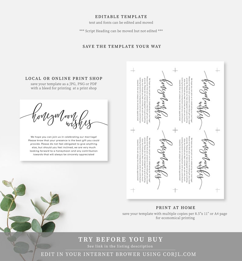 Printable Honeymoon Wish Card Minimalist Wedding Honeymoon - Etsy