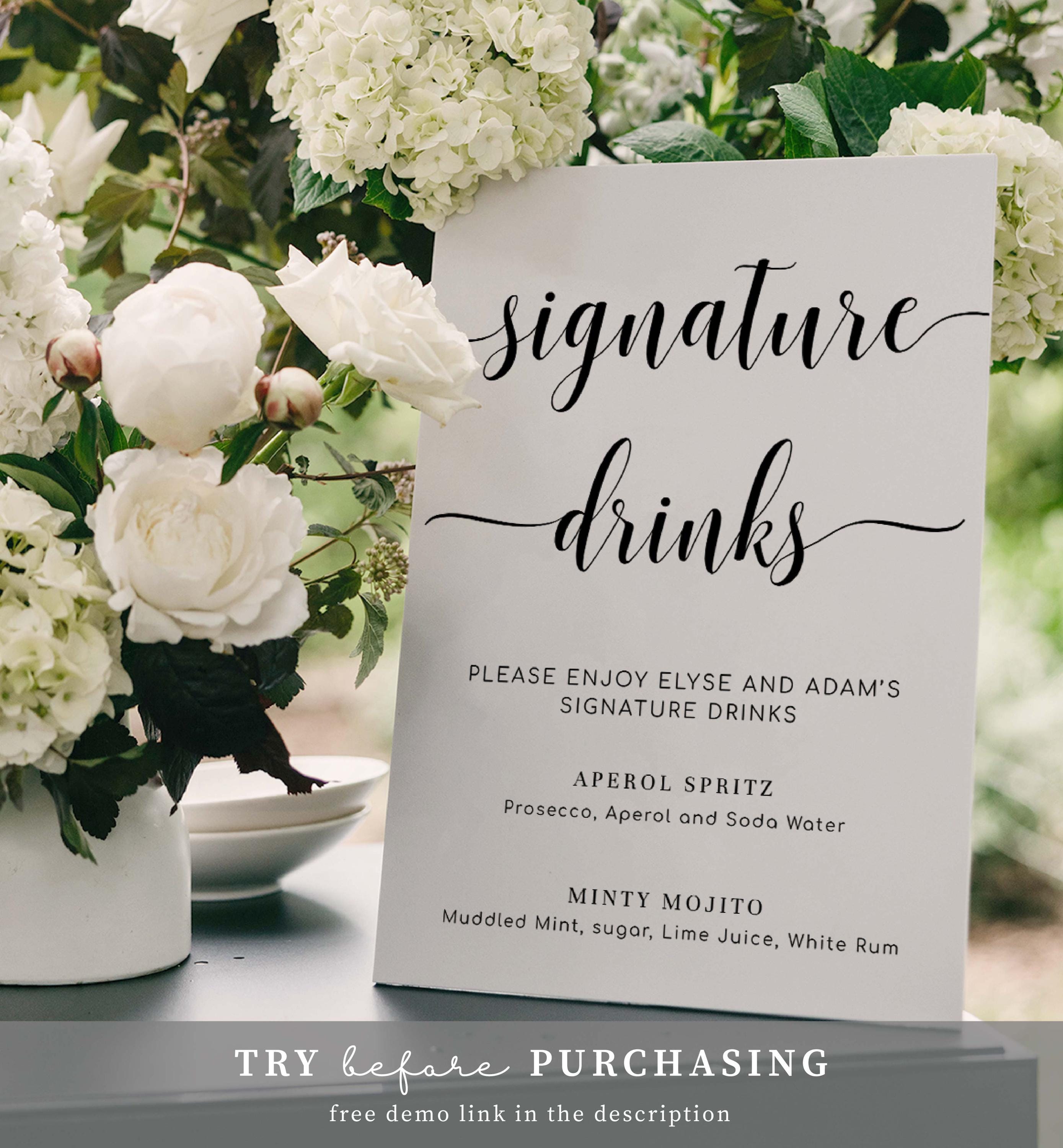 Minimalist Wedding Bar Menu Sign, Elegant Drinks (printable Template ...