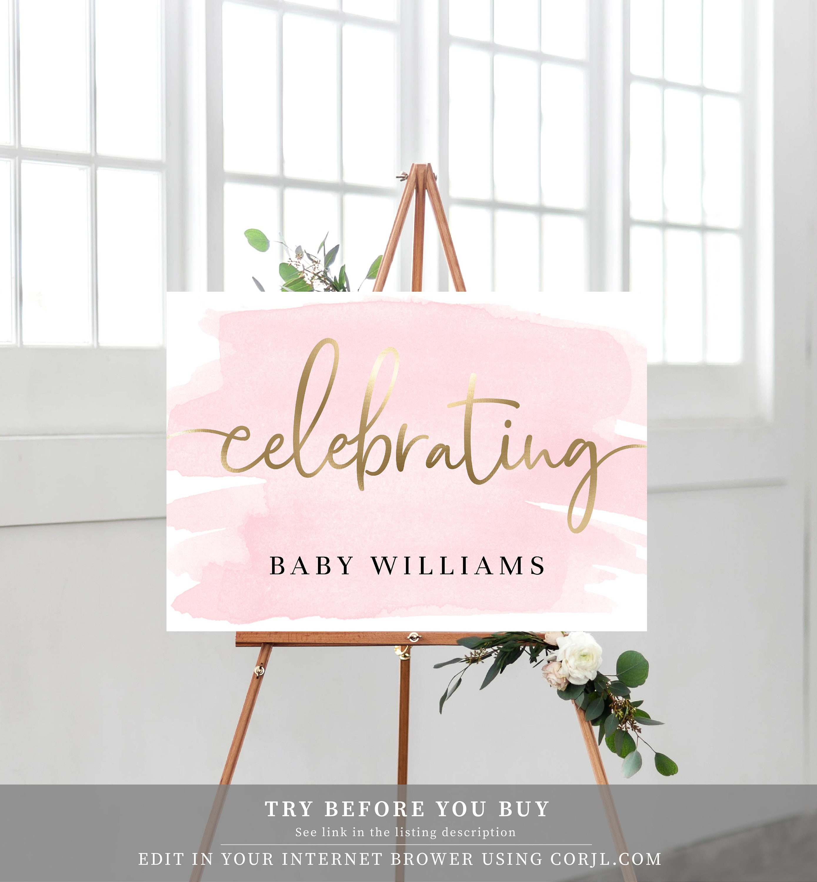 Pink Gold Celebrating Sign Bridal Shower Welcome Sign | Etsy