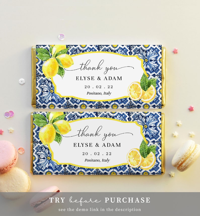 Printable Positano Lemon Wedding Chocolate Wrappers - Wedding Favor ...