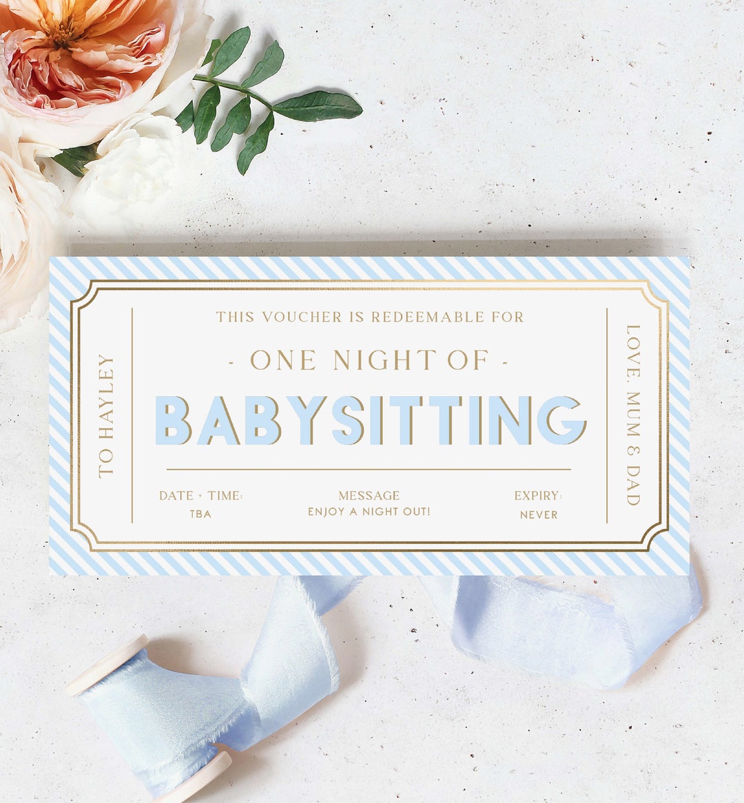 Printable Babysitting Gift Voucher Template, Birthday Childminding Gift ...