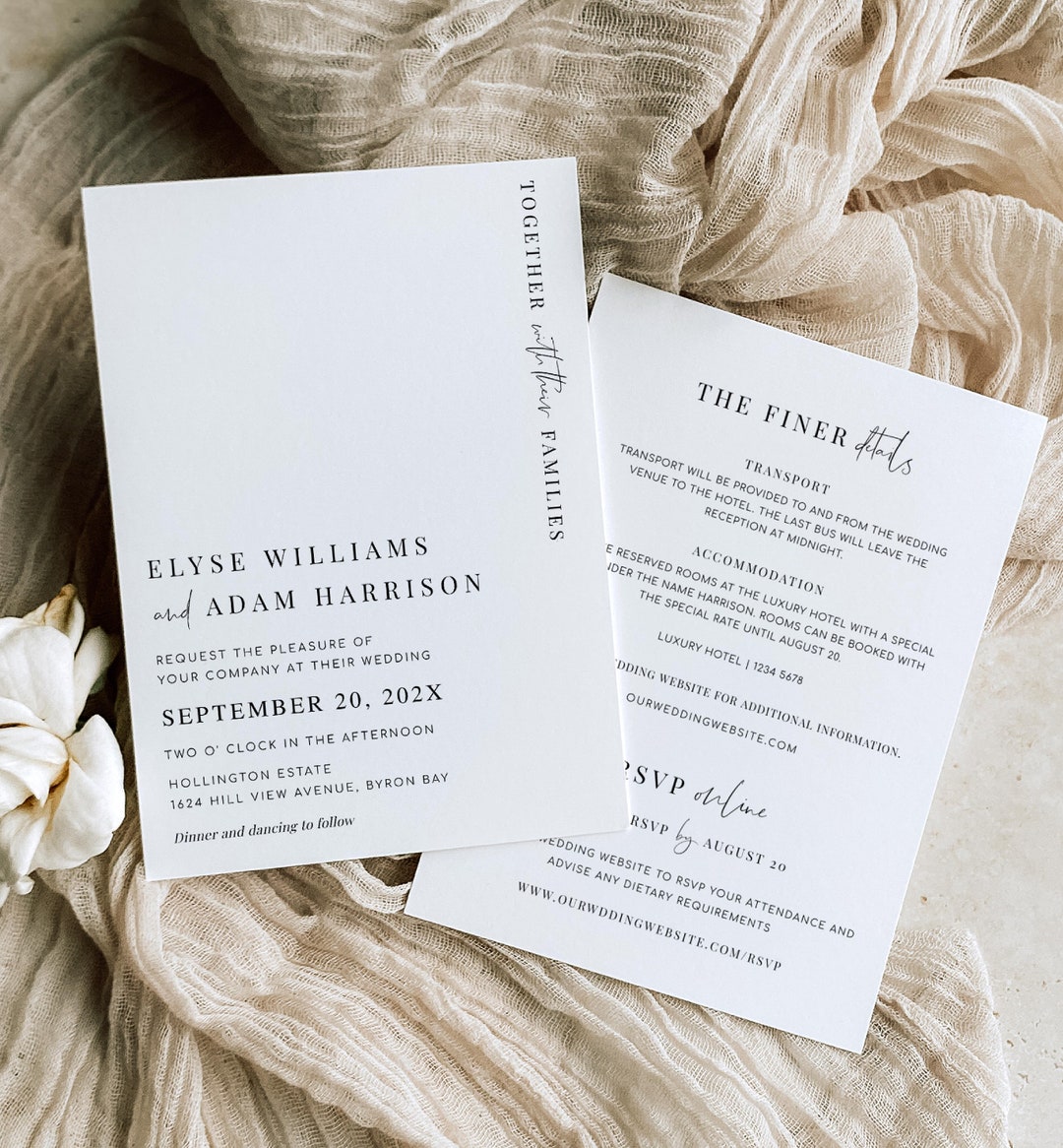 All in One Wedding Invitation and Details Card, Simple Elegant Wedding ...