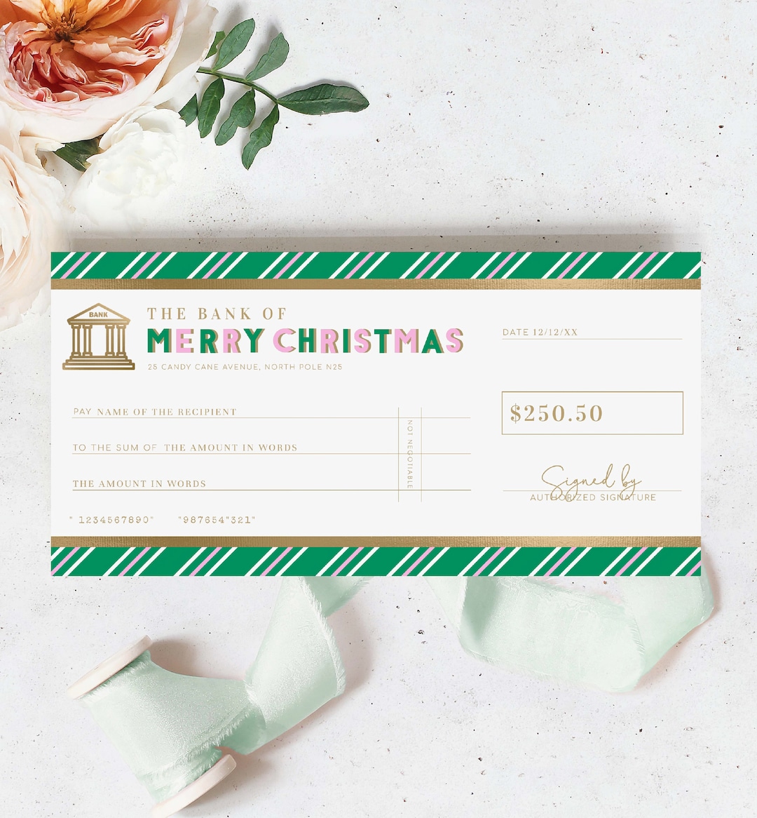 Christmas Cheque Template Fake Bank Cheque Gift Voucher - Etsy Australia