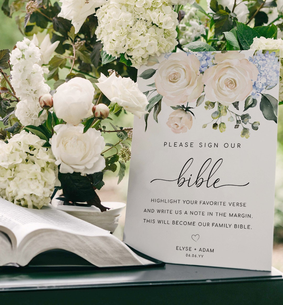 Printable Sign Our Bible Sign, Wedding Bible Guest Book Sign, White ...