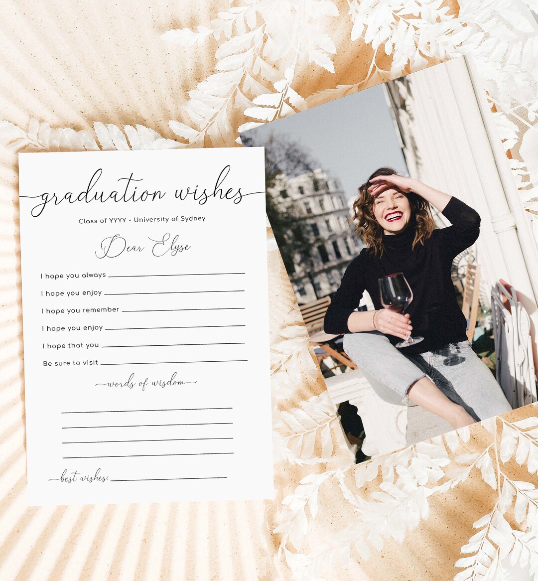 Printable Graduation Wishes, Modern Minimalist Graduation Keepsake ...