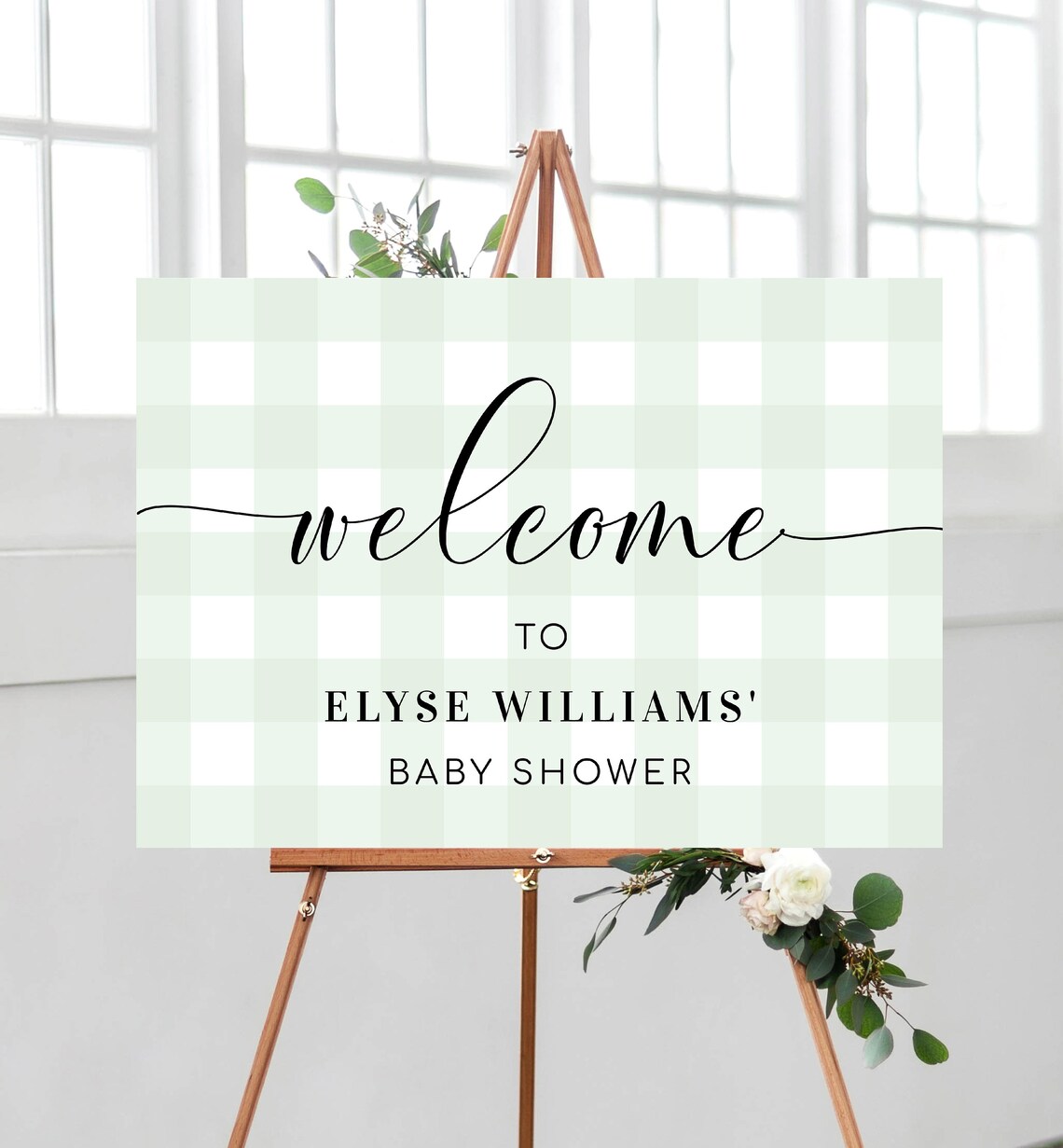 Mint Green Gingham Welcome Sign - Gender Neutral Baby Shower Pale Green ...
