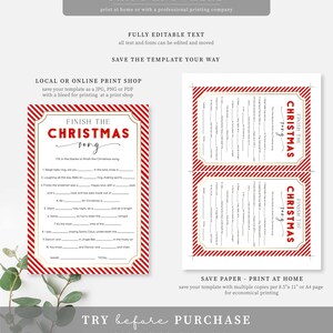 Finish the Christmas Song Game, Printable Christmas Festive Christmas ...