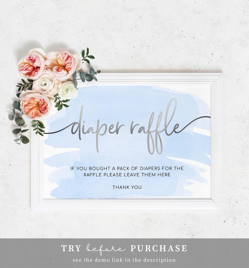 Diaper Nappy Raffle Ticket and Sign Blue Watercolour Baby - Etsy
