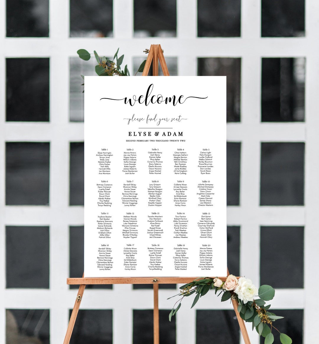 Printable 20 Table Wedding Table Plan Template, Modern Minimal Editable ...