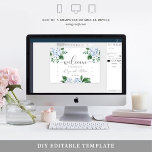 Editable Welcome Template - Blue Hydrangea Wedding Welcome Sign ...
