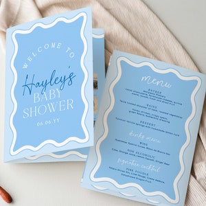 Blue Wavy Baby Shower Menu, Games Booklet (printable Template), Wave - Etsy
