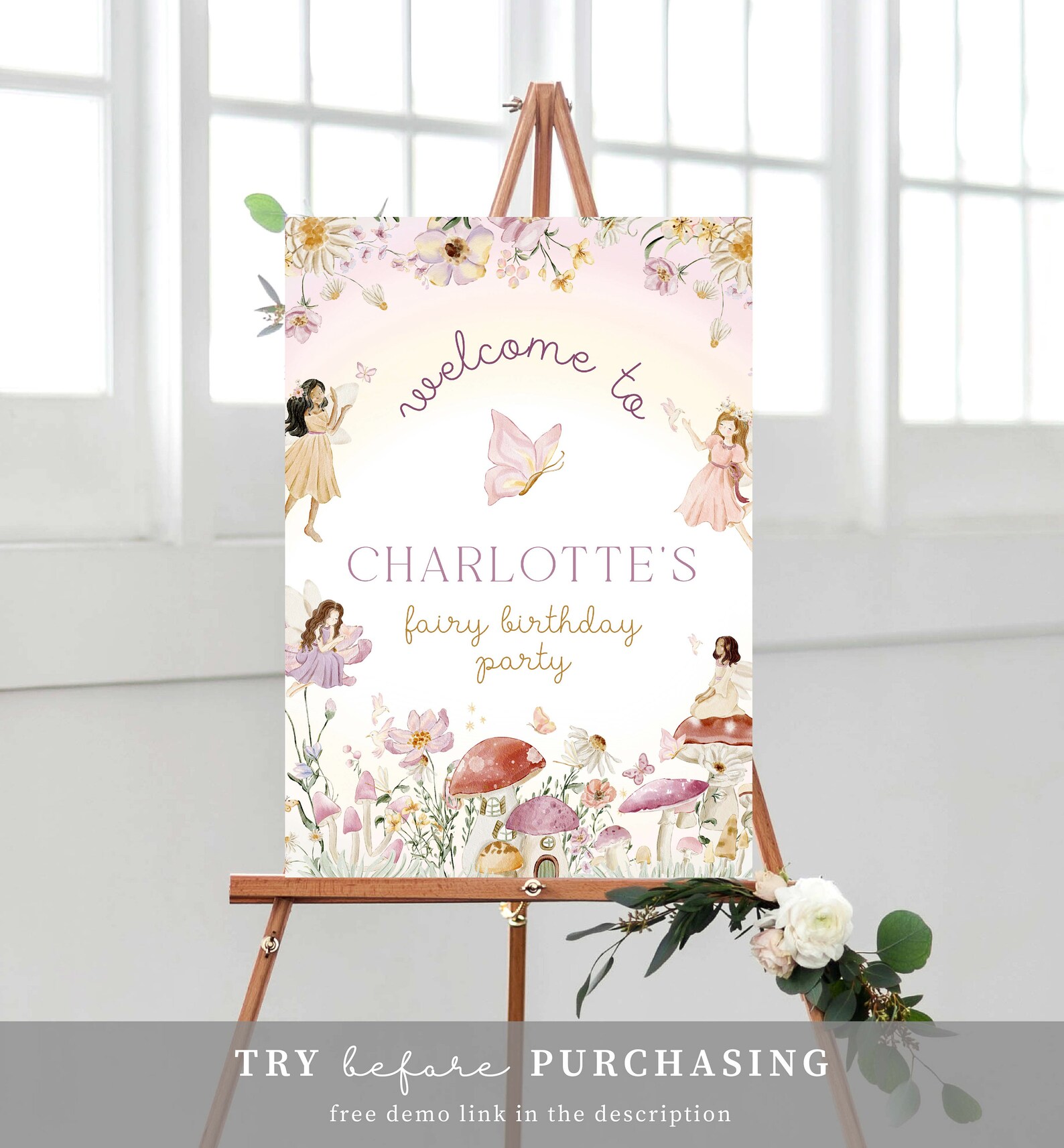 Printable Fairy Party Welcome Sign, Printable Fairy Garden Girl's First ...