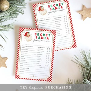 Printable Secret Santa Questionnaire Bundle: Gift Exchange Game (DIY ...