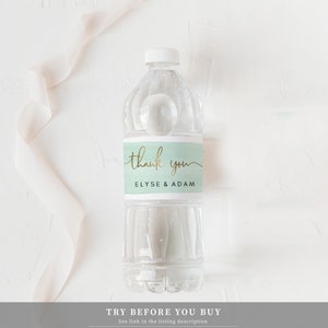 Green Watercolour Water Bottle Label Template - Printable Custom Label ...