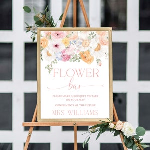 Printable Floral Flower Bar Sign and Favor Tag, Bridal Shower Bouquet ...