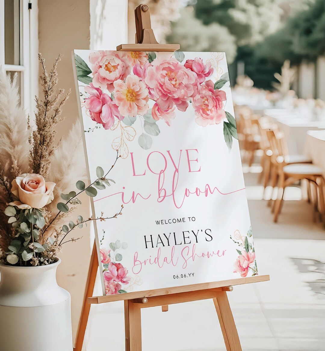 Hot Pink Peony Welcome Sign, Printable Love in Bloom Welcome Sign ...