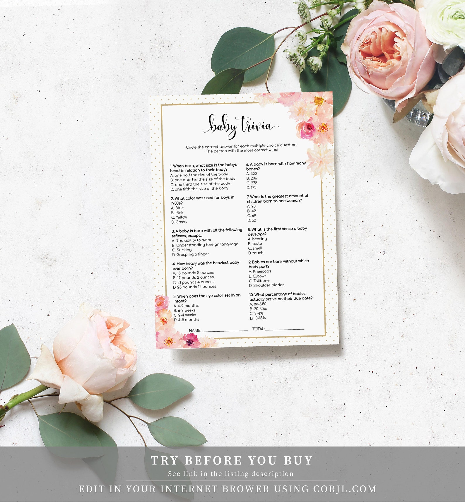 Editable Baby Trivia Quiz Game Printable Baby Shower Game - Etsy