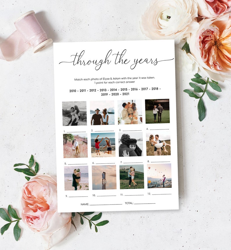 Through the Years Photo Game, Bridal Shower Game (printable Template ...