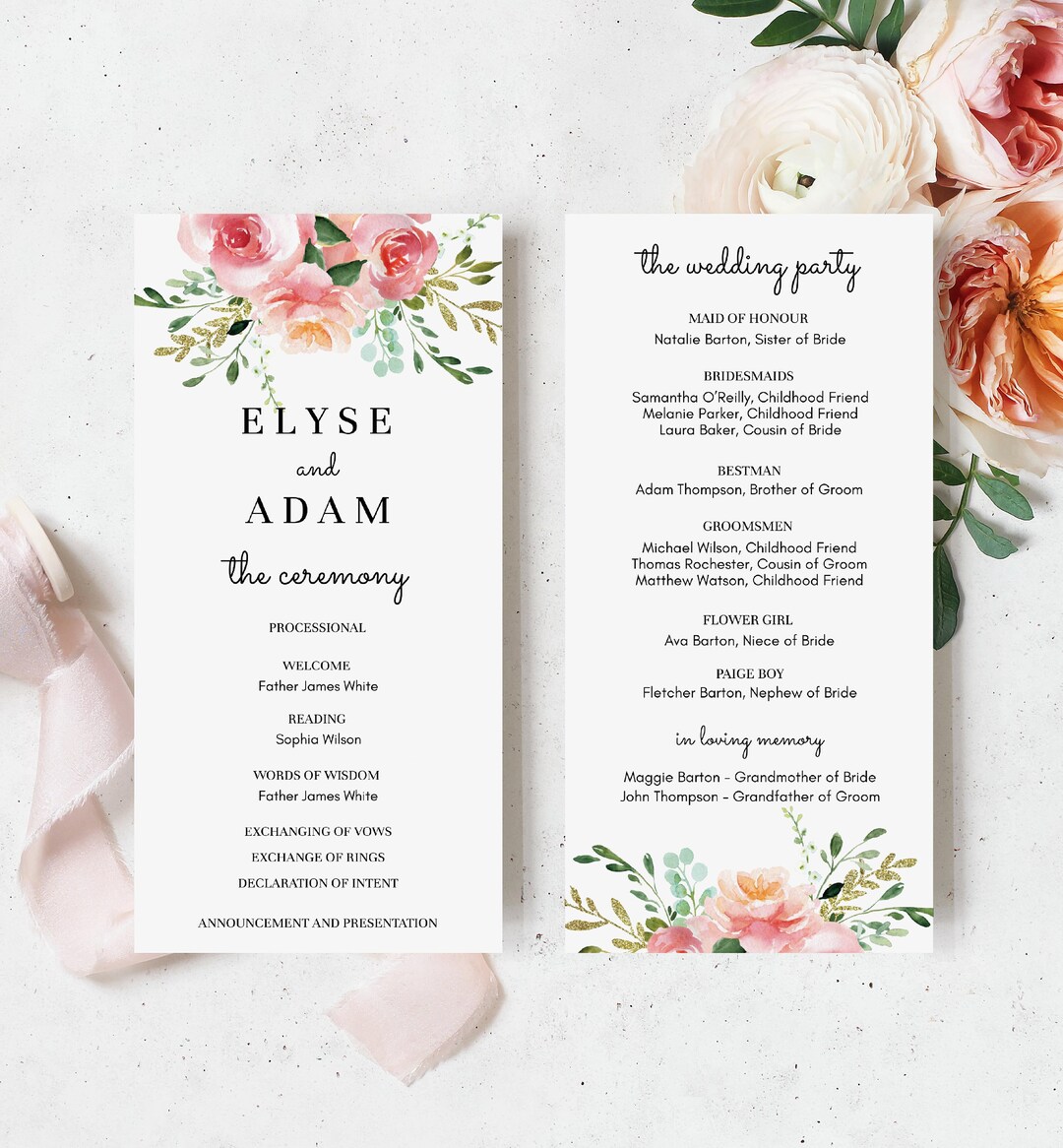 Editable Wedding Ceremony Program, Printable Blush Floral Wedding ...