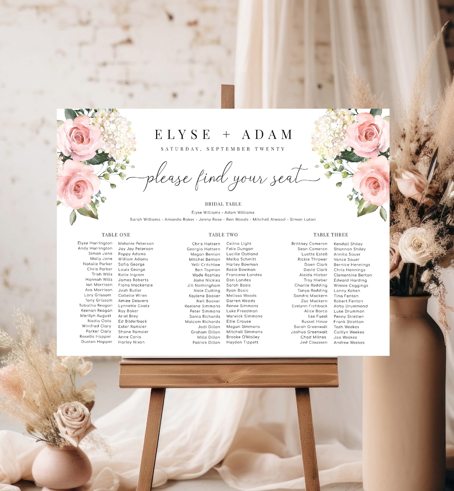 Printable 3 Long Table Seating Chart, Bridal Table Wedding Table Plan ...