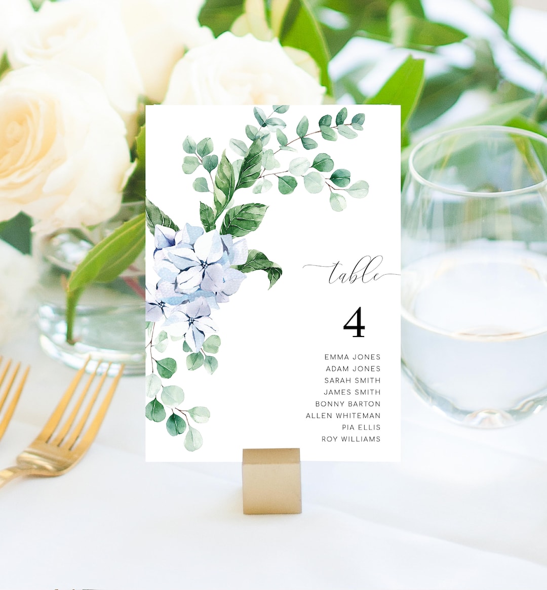 Printable Table Numbers Guest Names, Blue Hydrangea Wedding Reception ...