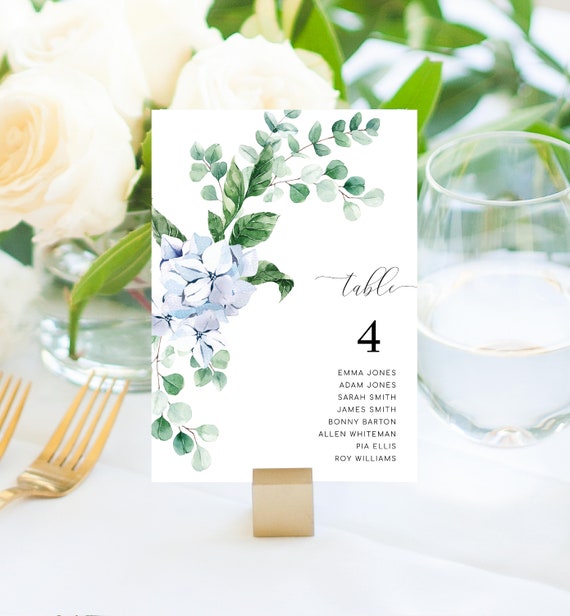 Printable Table Numbers Guest Names Blue Hydrangea Wedding - Etsy