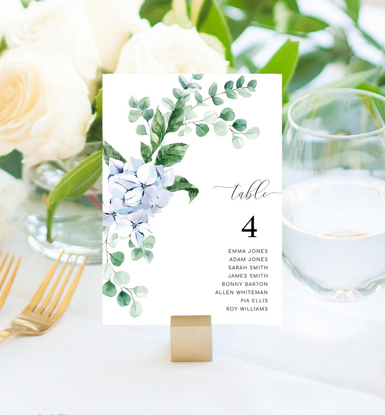 Printable Table Numbers Guest Names Blue Hydrangea Wedding - Etsy