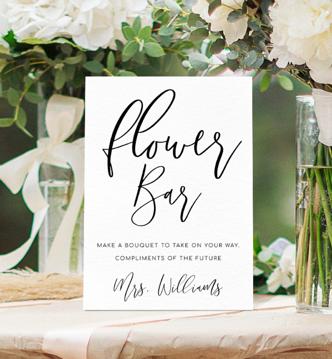 Editable Flower Bar Sign, Printable Minimalist Bridal Shower Flower ...