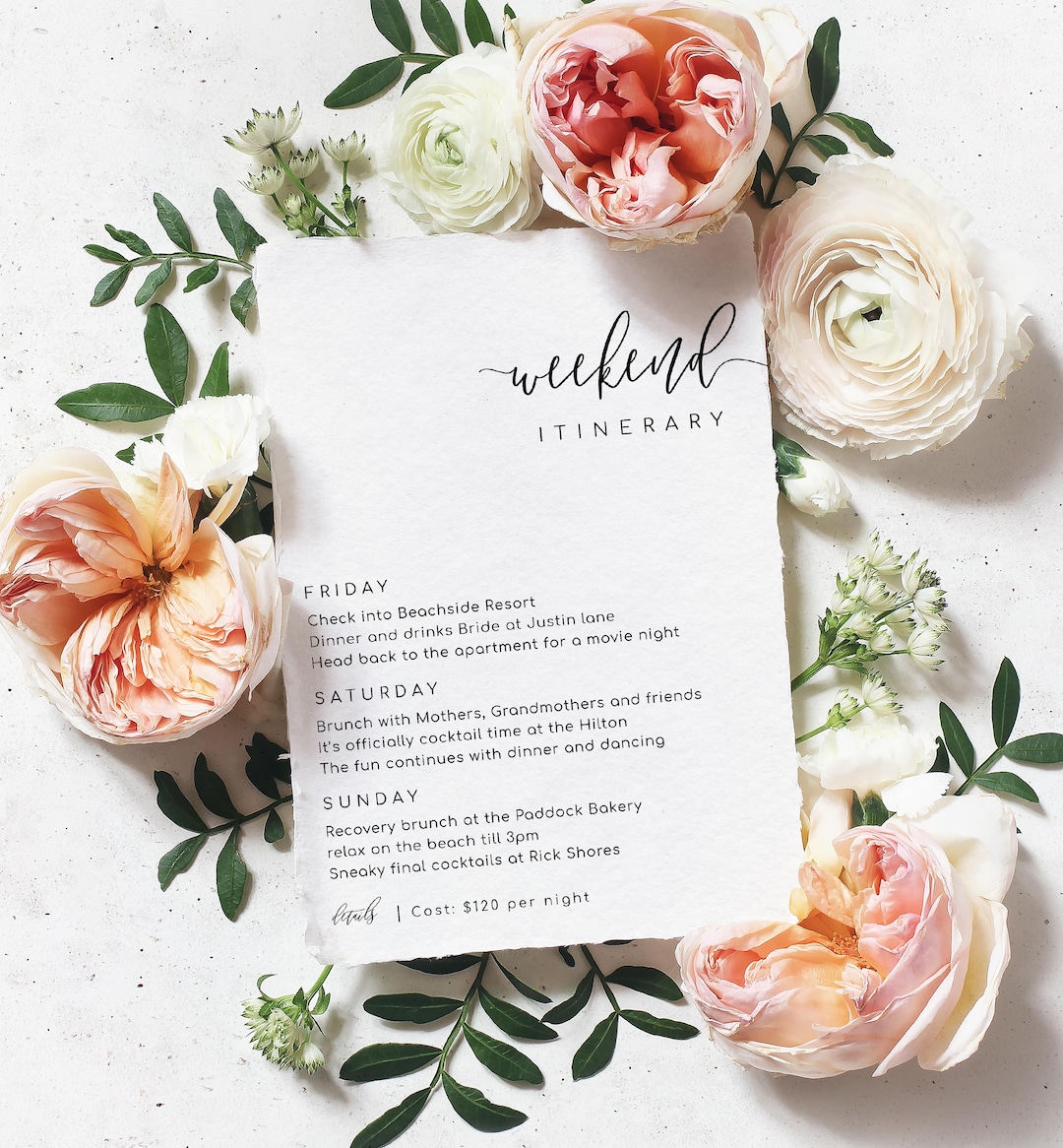 Modern Minimalist Weekend Itinerary Template, Printable Editable ...