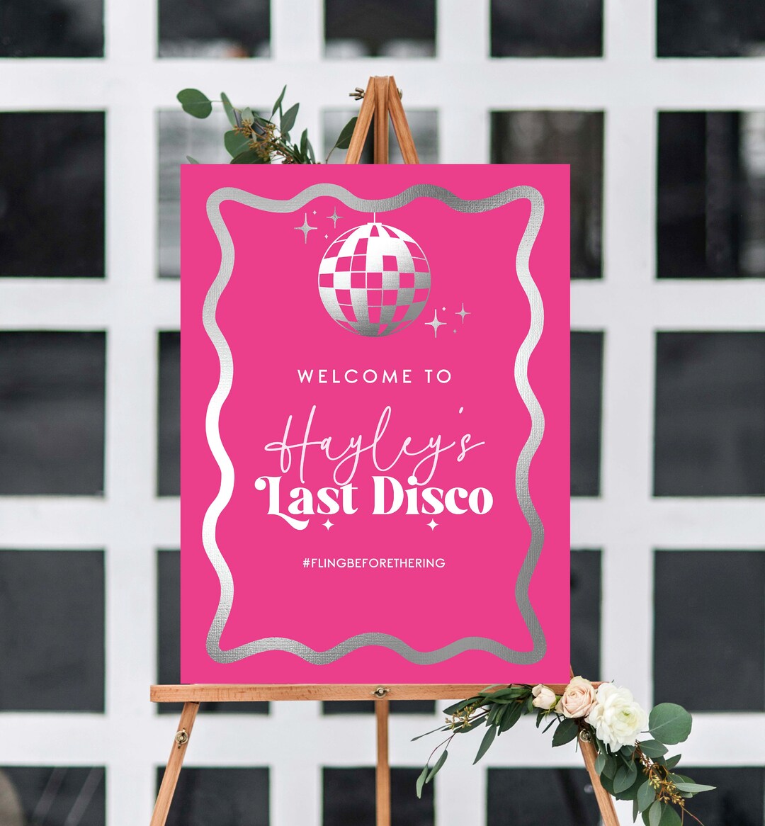 Printable Last Disco Welcome Sign Template, Wave Curvy Line, Hot Pink ...