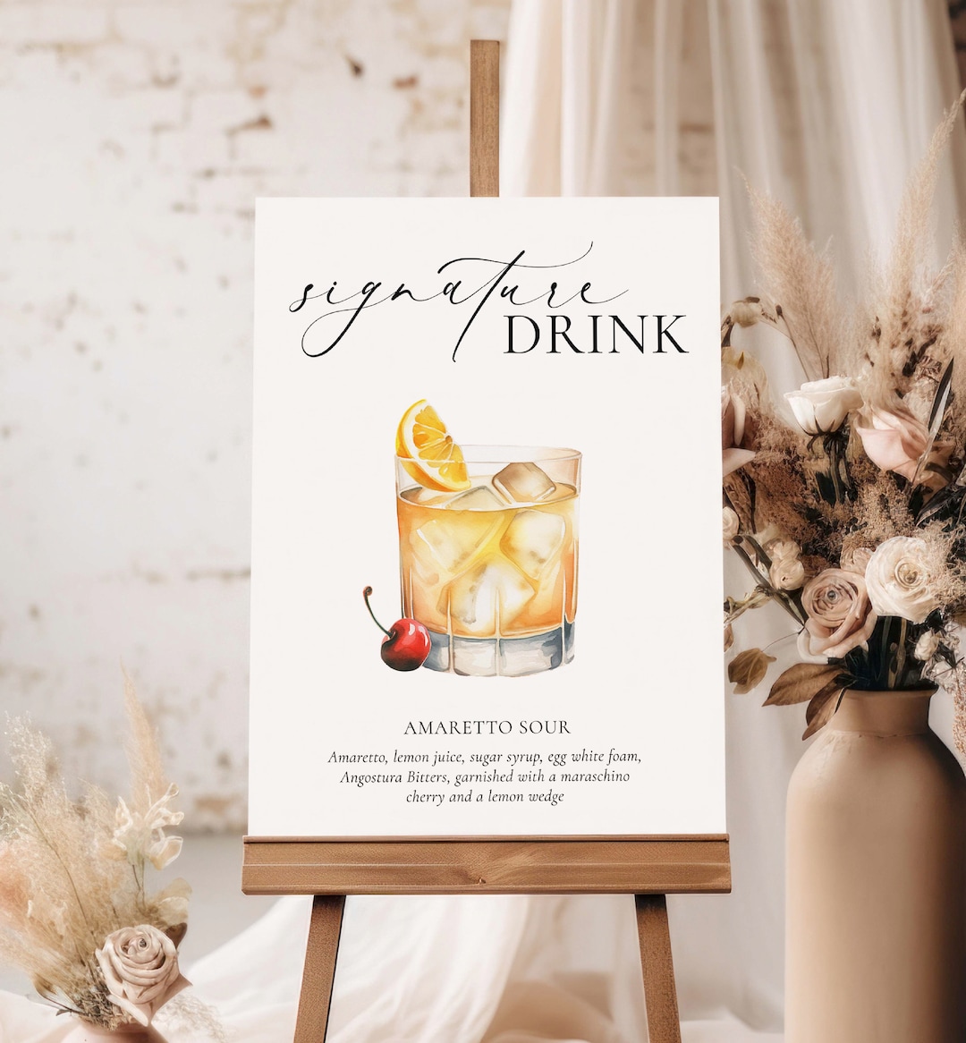 Signature Drink Menu Sign, Printable Wedding Signature Cocktail Sign ...